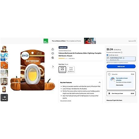 $2.50 WM Cash + Febreze Bathroom Air Freshener Pumpkin Roll or Peaches ...