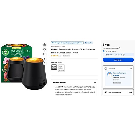 $5 WM Cash + Air Wick Essential Mist Scented Oil Air Freshener Diffuser ...
