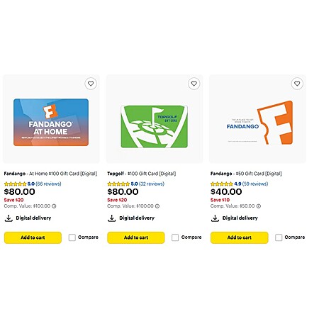 Best Buy: Save 20% on select gift cards: Fandango, Topgolf - 2026-06-16