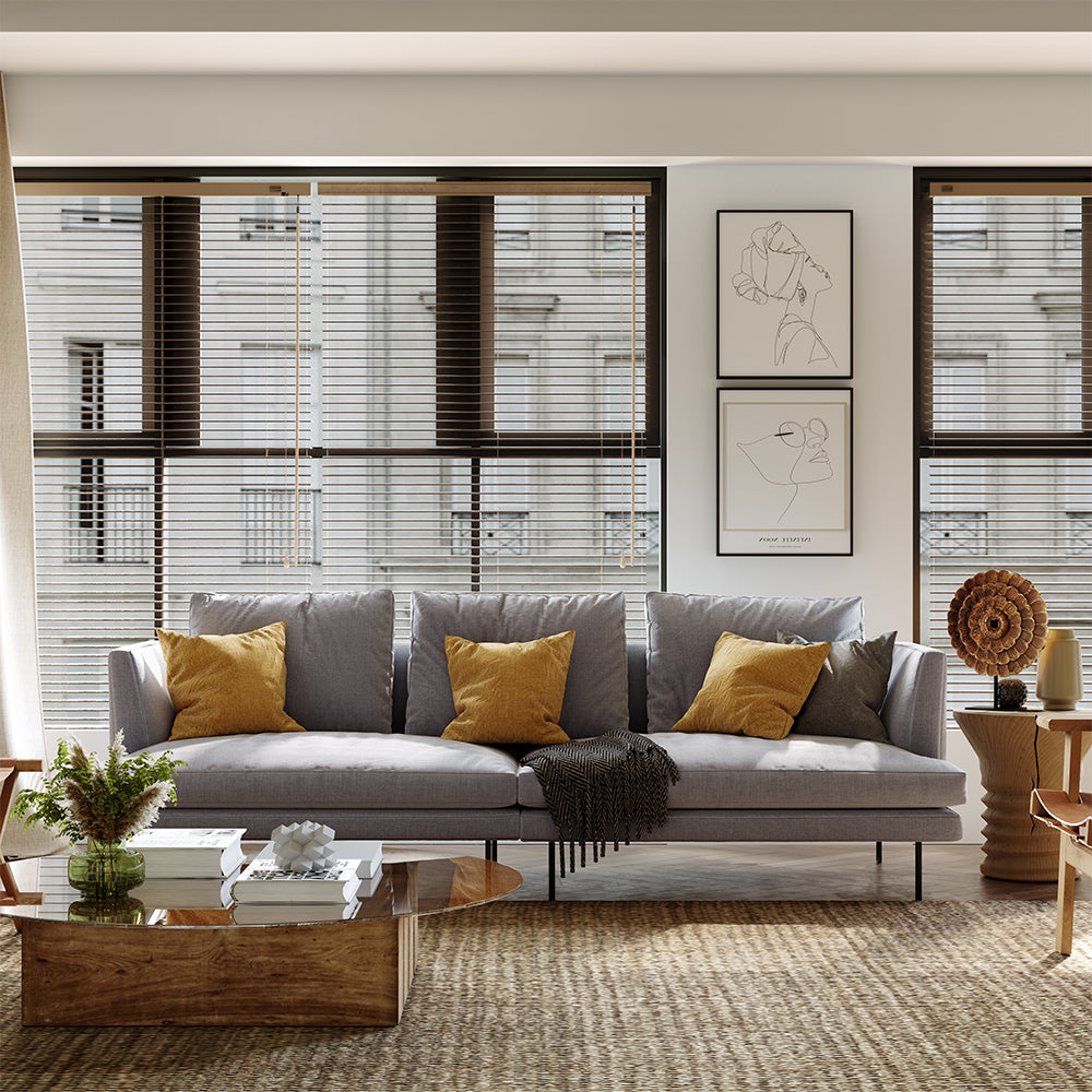 105" 4-Seater Slim High-Leg Sofa w/ Solid Wood Frame & Removable Covers ...