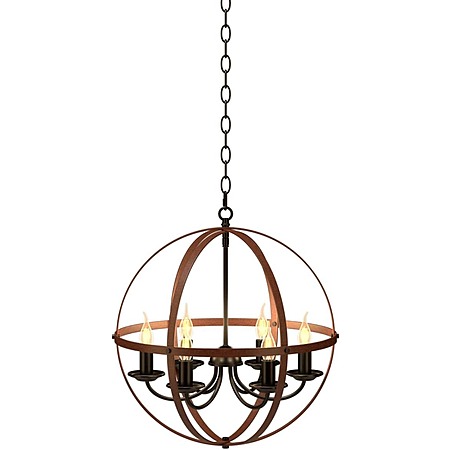 Industrial 6-Light Chandelier w/ Bronze Metal Spherical Shade ...