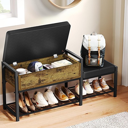 Yitahome Shoe Rack w/ Cushioned Storage Bench & Seat (Rustic Brown) $47 ...