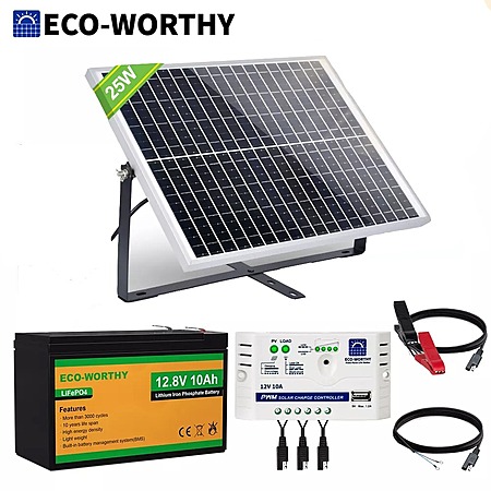 ECO-WORTHY 25W Solar Panel Kit + 12V 10Ah Lithium Battery $72 + Free ...