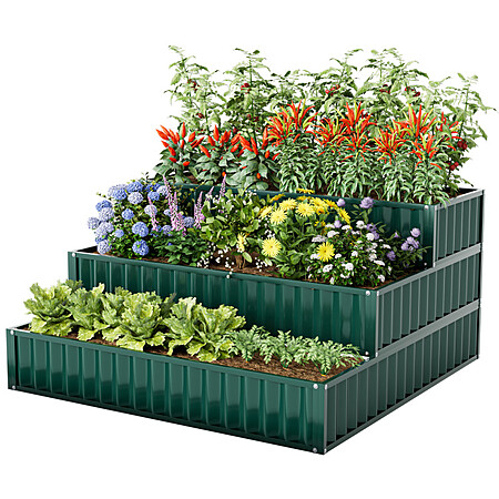 Costway 3-Tier Heavy Duty Metal Raised Garden Bed Planter Box $54 ...