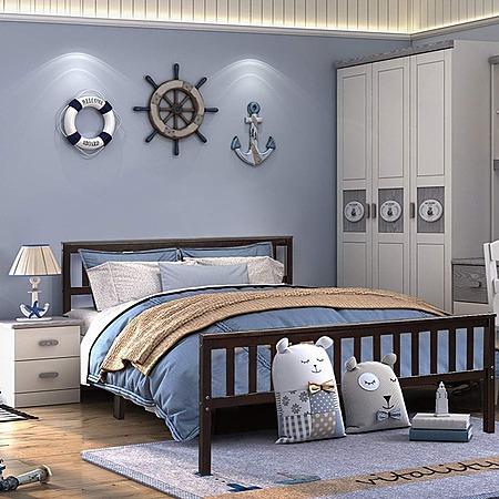 Giantex Queen Solid Pine Wood Platform Bed Frame w/ Headboard ...