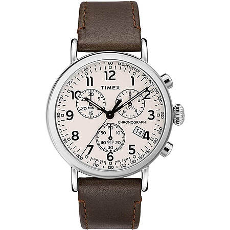 Timex Men's Chronograph Watch - Standard Cream Dial Leather Strap ...