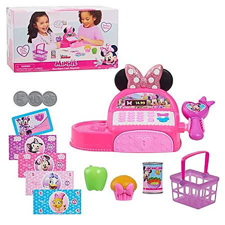 14-Piece Disney Junior Minnie Mouse Bowtique Cash Register with Sounds ...