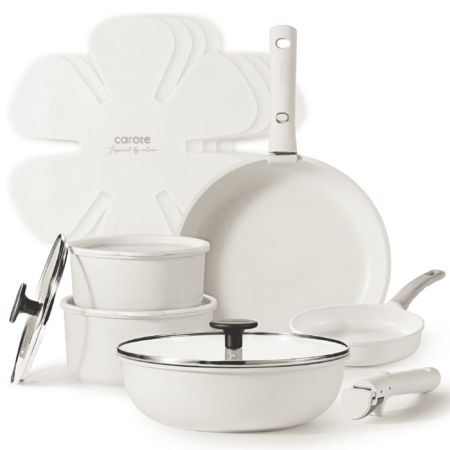 15-Piece Carote Nonstick Cookware Set w/ Removable Handles (White) $49. ...