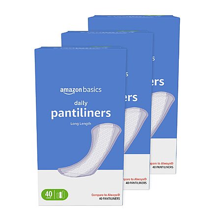 3Pack 40-Count Amazon Basics Daily Long Length Pantiliner (Unscented ...