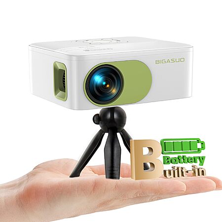 Bigasuo Mini Native HD 1080P Projector, Rechargeable 3000mAh Battery ...