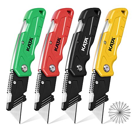 KATA Folding Box Cutter Knives: 4-Pack Heavy Duty Utility Knife Pocket ...