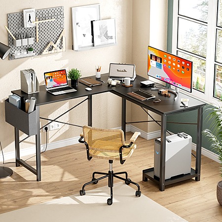 GIANNA L Shaped Computer Desk with Wooden Desktop (Grey) $45.16 + Free ...