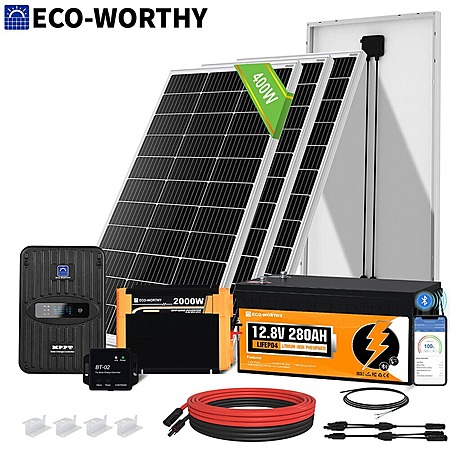 ECO-WORTHY Solar Kit: 4x 100W Panels, 40A MPPT Controller, 280Ah ...