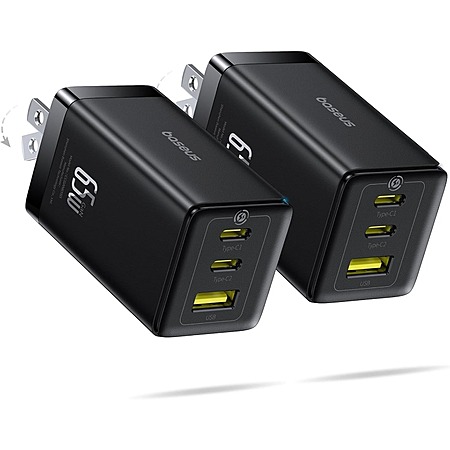 2-Pack Baseus 3-Port 65W USB-C Foldable Charger Blocks - 2025-12-29