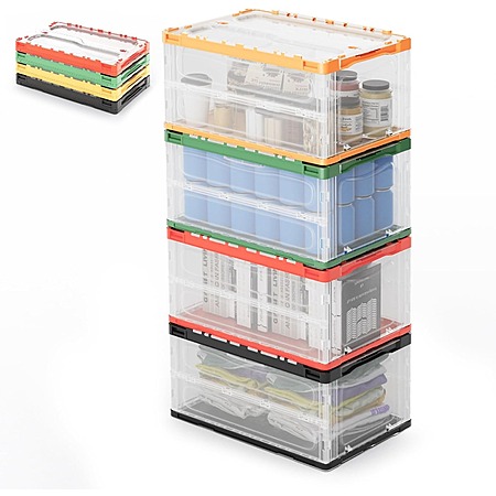 Giantex 4-pk 12-gallon Stackable Collapsible Storage Boxes w/ Side ...