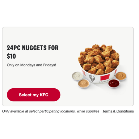 KFC - 24pc Nuggets for $10 Only on Mondays and Fridays! $10 - 2026-06-08