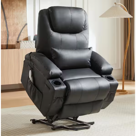 35 In W Black Power Lift Recliner Chair With 8 Point Massage And