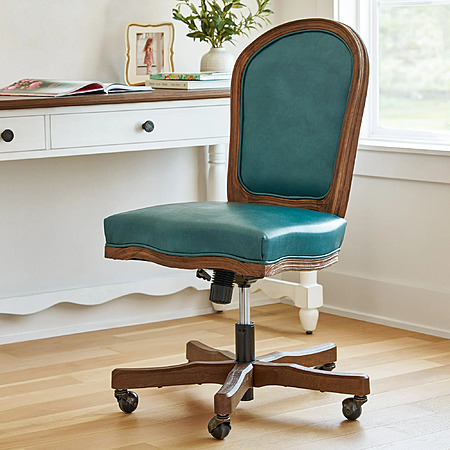 The Pioneer Woman Harper Wood Trim Office Chair, Turquoise Faux Leather ...
