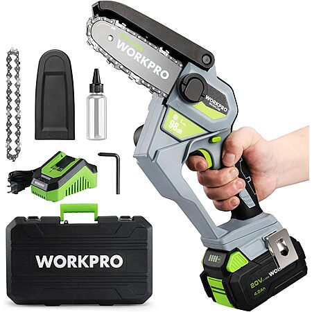 WORKPRO 6.3“ Brushless Mini Chainsaw with 4.0Ah Battery and Charger $49 ...
