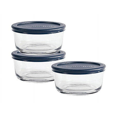 3-Pack Anchor Hocking 2-Cup Round Glass Food Storage Containers w/ Lids ...
