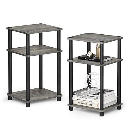 Furinno JUST Side Table Set of 2, 3-Tier End Tables, Open Shelves Night ...