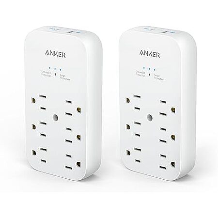 2-Pack Anker 6-Outlet Wall Outlet Extender w/ 20W USB-C PD Port & USB-A ...