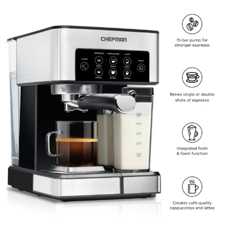 Chefman Barista Pro 6-in-1 Espresso Machine w/ Milk Frother, 15-BAR ...