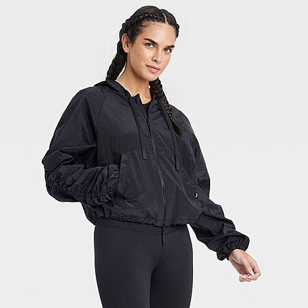 Women's Joylab Zip-Up Winter Hooded Packable Windbreaker Jacket (Black ...