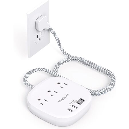 One Beat 1' Flat Plug Power Strip w/ 3 Outlets 4 USB Ports (2 USB C) $9 ...