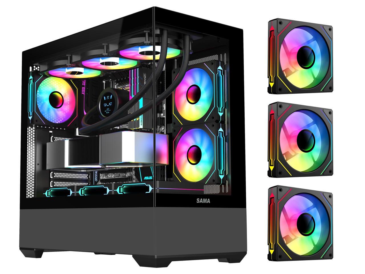 SAMA SV02 ATX Computer Gaming PC Case Mid Tower White with 3 Installed ...