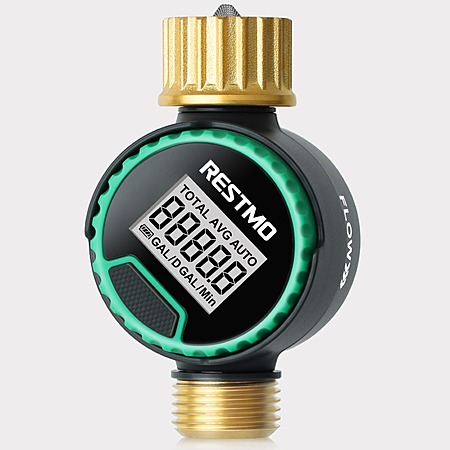 Restmo Water Flow Meter w/ 360° Rotatable Control Panel, Brass Inlet ...