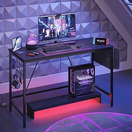 Bestier 41.7 inch Gaming Desk with LED Monitor Stand (Carbon Fiber) $62 ...