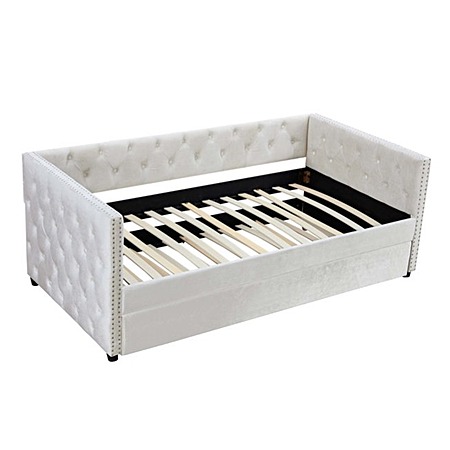 82.75" Daybed w/ Trundle Sofa Bed (Creme Velvet / Tufted on Square Arms) $187.99 + Free Shipping