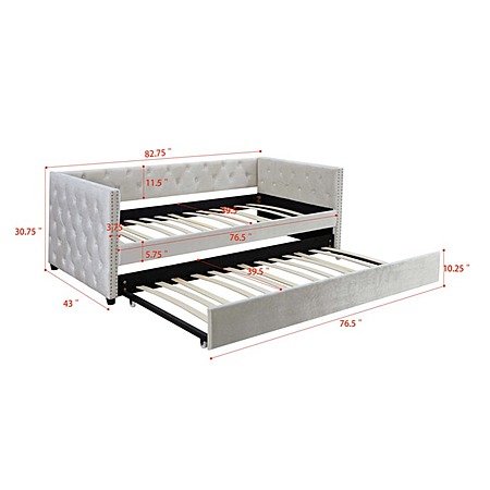 82.75" Daybed w/ Trundle Sofa Bed (Creme Velvet / Tufted on Square Arms) $187.99 + Free Shipping