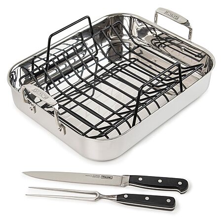 Viking Culinary 3-Ply Stainless Steel Roasting Pan w/ Nonstick Rack ...