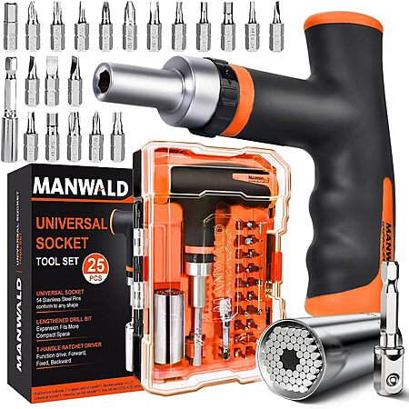 Amazon.com: MANWALD Universal Socket Tool Set, Ratcheting T-Handle ...