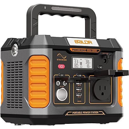 BALDR Portable Power Station, Solar Generator with 120V Pure Sine Wave AC Outlet, 330W | 288Wh ...