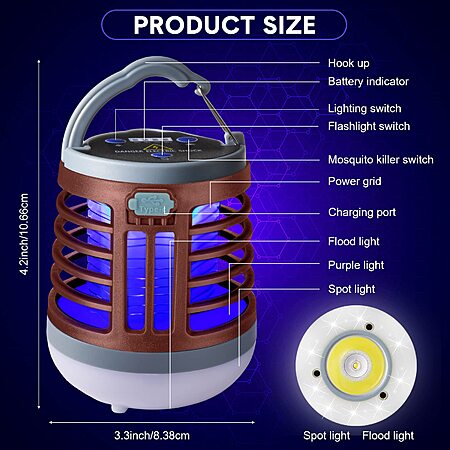 2 Pack 3 in 1 Bug Zapper USB Rechargeable Mosquito Killer LED Lantern ...