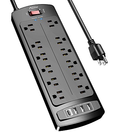 $15.98 Power Strip, ALESTOR Surge Protector with 12 Outlets and 4 USB ...