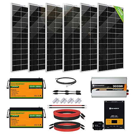 ECO-WORTHY 1170W Solar Kit: 6x 195W Panels, 2x 24v 100Ah Battery, 3000W Inverter $1600 + Free ...