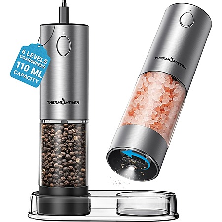 110ml ThermoMaven Electric Salt & Pepper Grinder Set w/ LED & USB-C ...