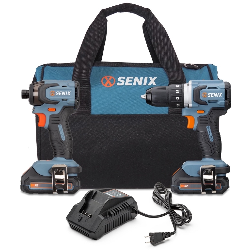 SENIX 20 Volt Max* 2-Tool Cordless Brushless Combo Kit, 1/2-Inch Drill ...