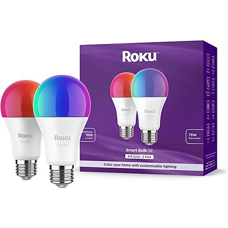 2-Pack Roku Smart Dimmable 1100 Lumens A19 Color Light Bulbs $7.90