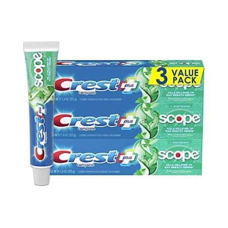 3-Pack 5.4oz Crest + Scope Complete Whitening Toothpaste $3.99 + Free S ...