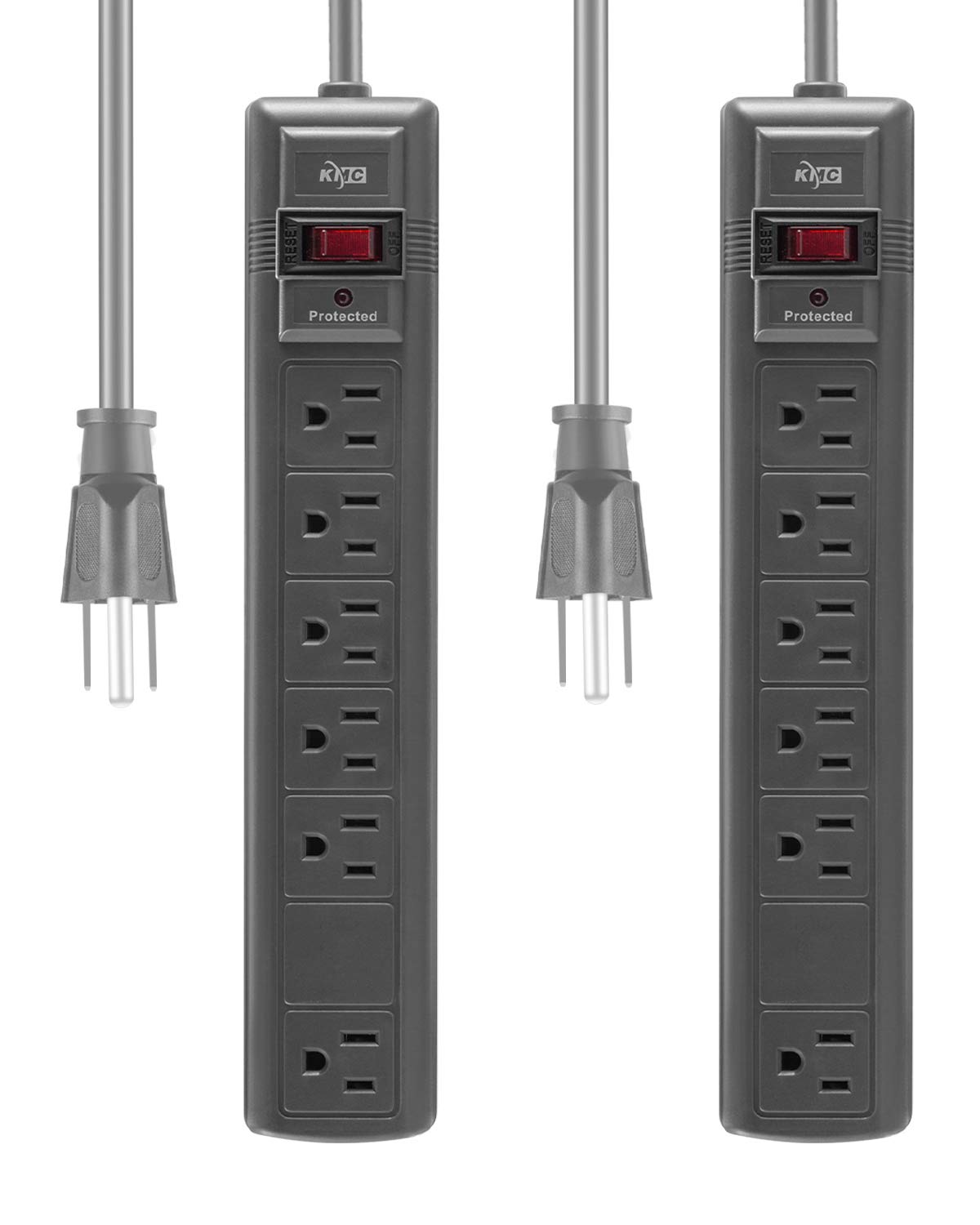 2-Pack KMC 6-Outlet Surge Protector Power Strip 1200 Joules, 6ft Cord ...