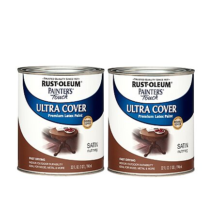 2 Pack Rust-Oleum Painter's Touch Latex Paint, Quart (Satin Nutmeg) $16 ...