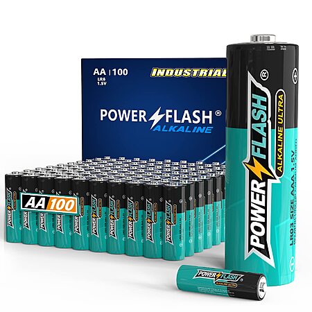 100 Ct. Pack POWER FLASH AA Batteries with Fresh Date, Ultra Long ...