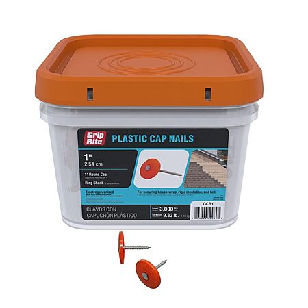 3000-Count Grip Rite GCB1 1" Round Plastic Cap Nails $18.88 + Free ...