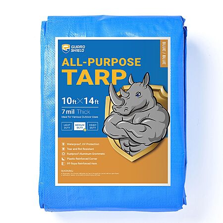 10x14 GUARD SHIELD Blue Tarp Waterproof Medium Duty All Purpose Poly ...