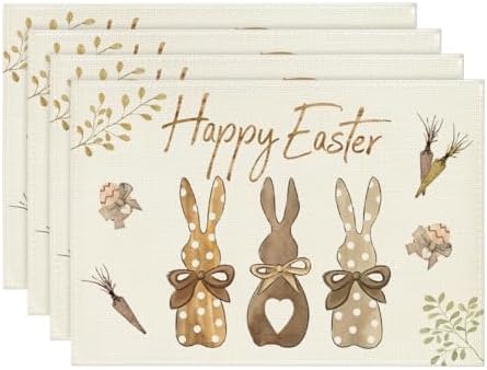 4-Piece 12x18 Artoid Mode Carrots Rabbit Bunny Happy Easter Placemats ...